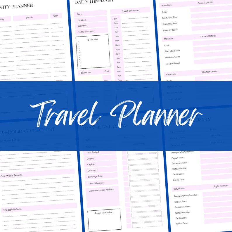 Travel Planner, Printable Vacation Organiser, Holiday Itinerary ...