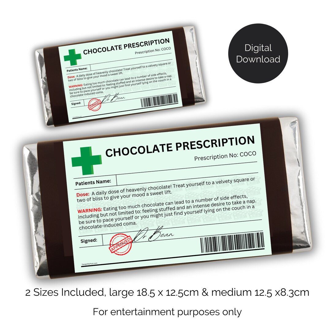 Printable Chocolate Prescription Label. Novelty Gift for Chocoholics ...