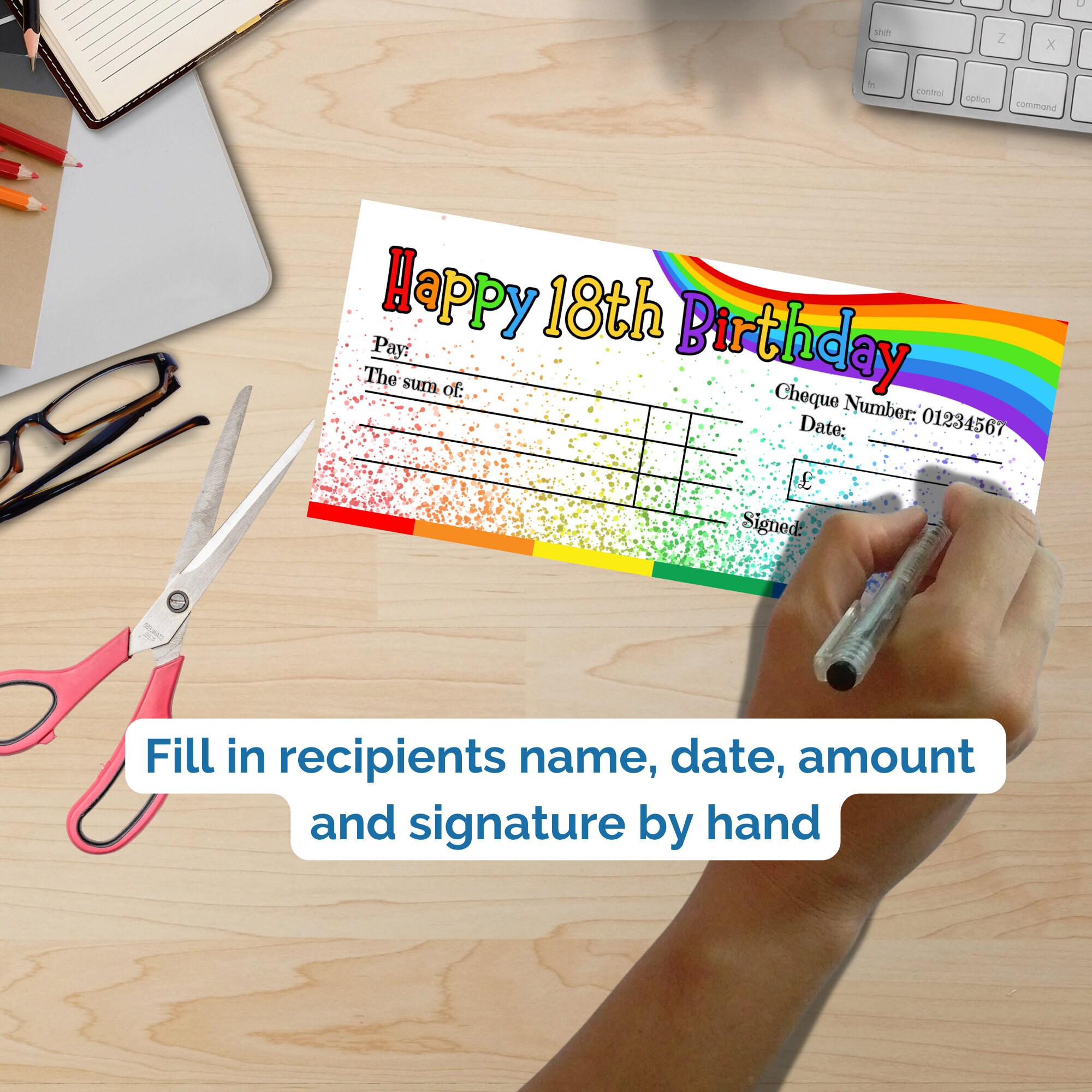 Printable 18th Birthday Rainbow Cheque: Money Gift Template (digital ...