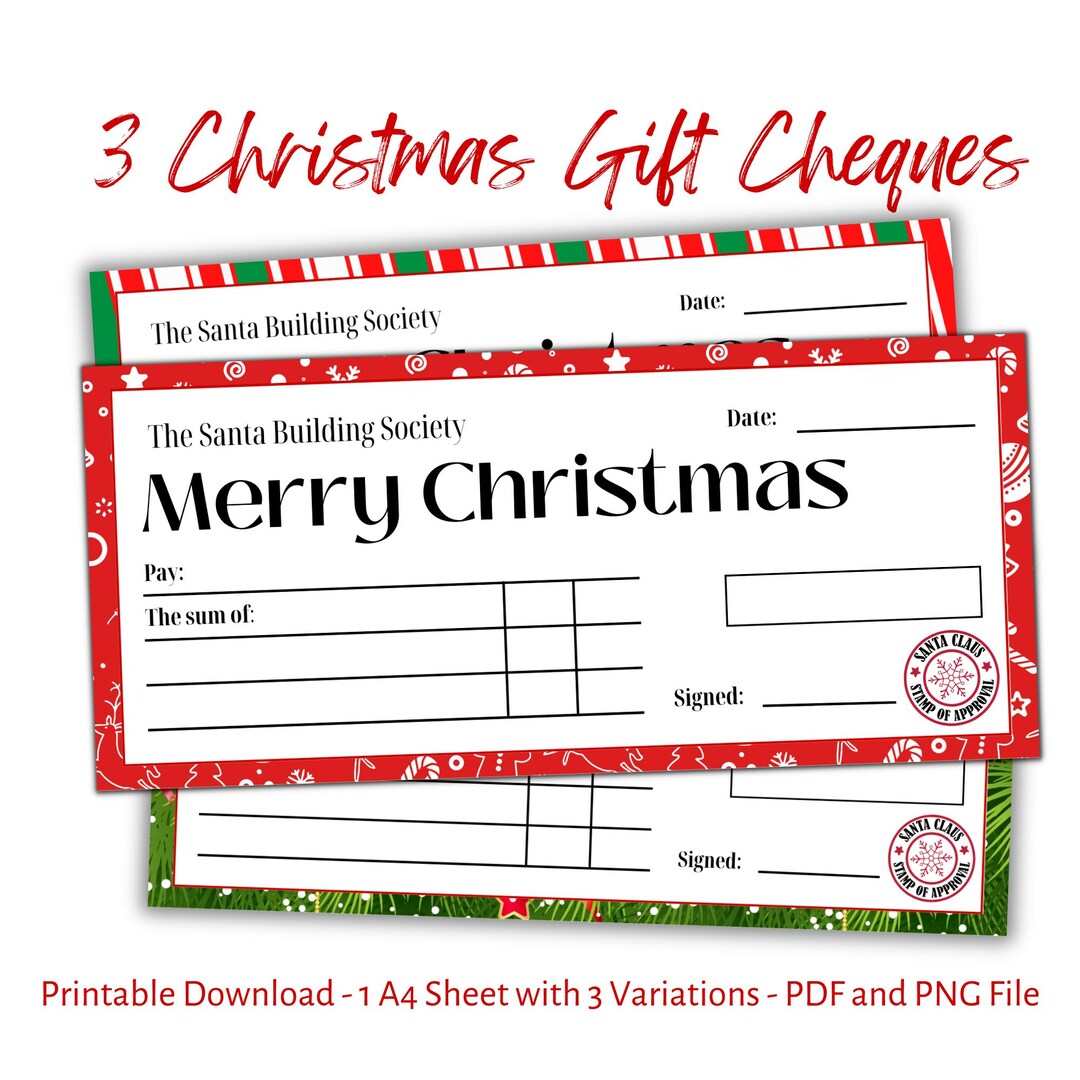 Christmas Money Gift, 3 Festive Blank Cheques Bankers Draft ...