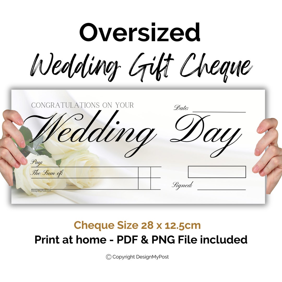 Large Blank Cheque Gift for Newly Weds Printable Big Wedding Money ...