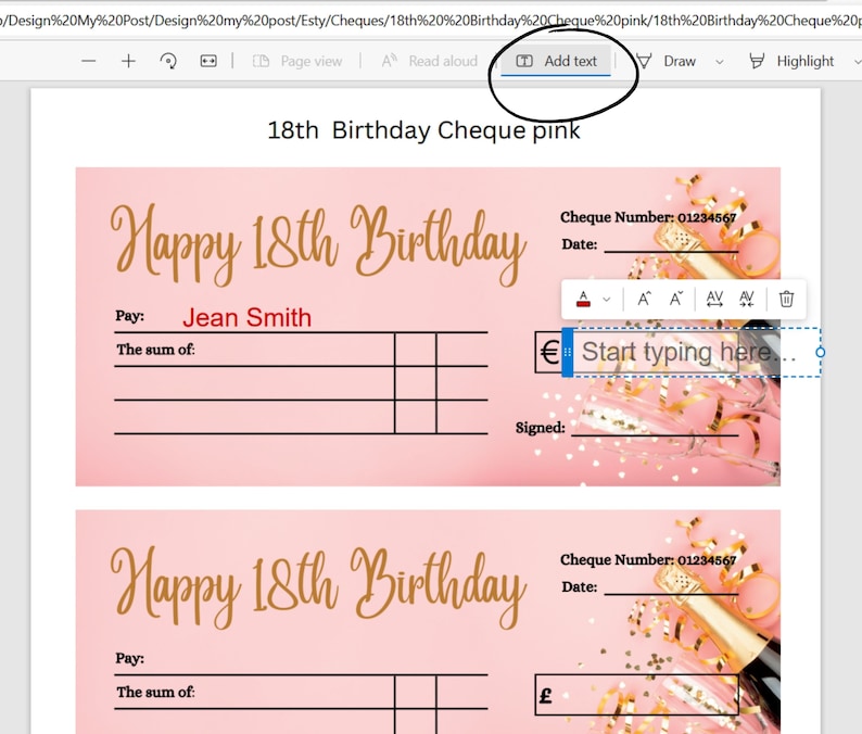 21st Birthday Gift Fake Blank Cheque Template Euros Pounds & - Etsy