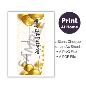 Large Cheque for 21st Birthday. Gifting Blank Big Check Template ...