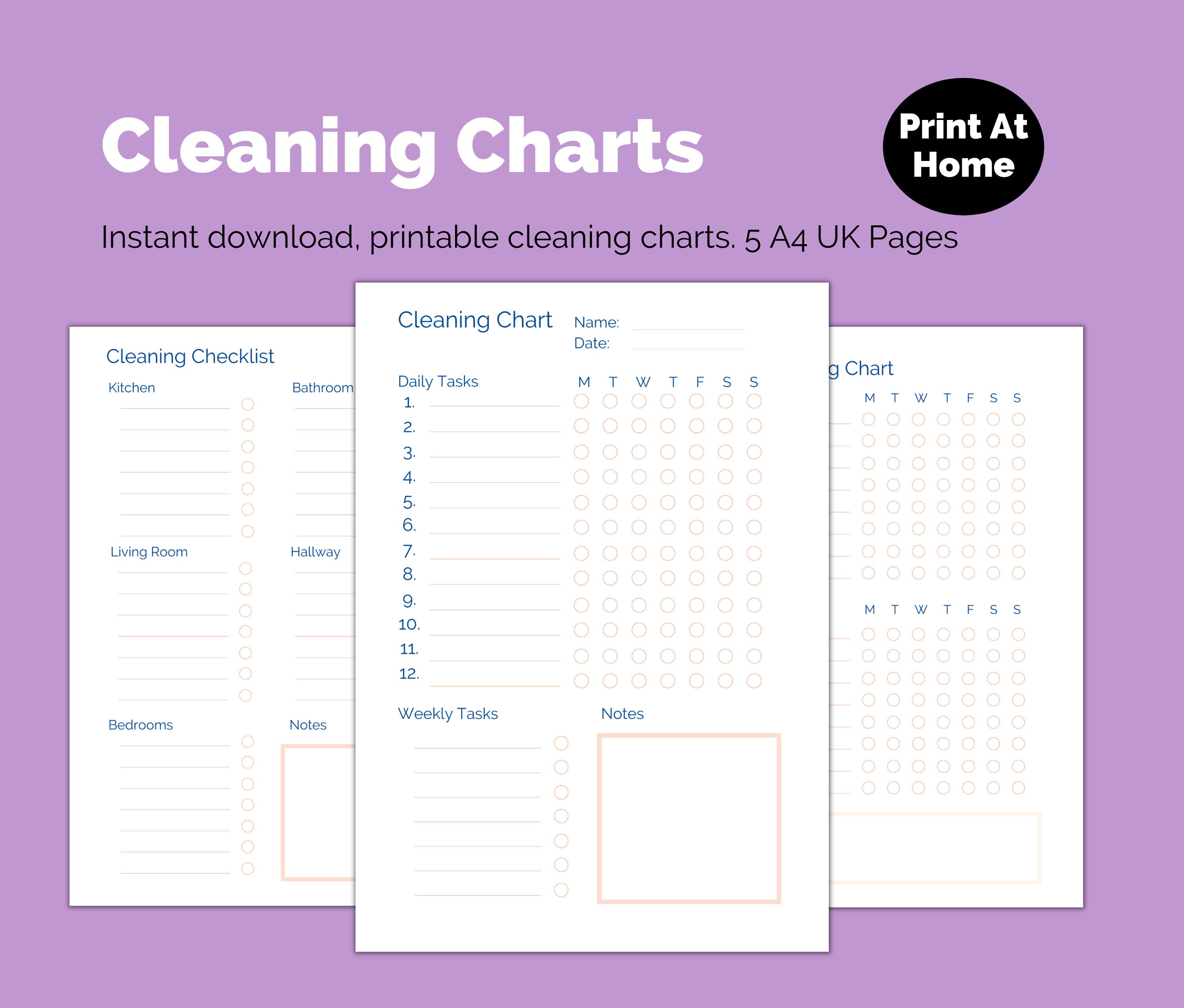 Printable Cleaning Charts. Cleaning Schedule for 23 or 4 - Etsy