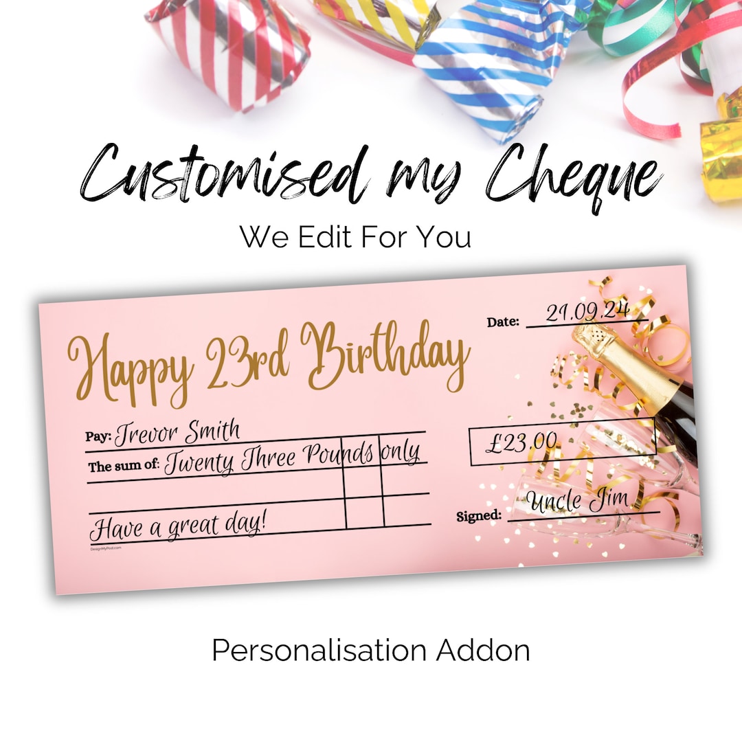 Customise My Cheque. Personalisation Edit to Blank Cheque. Printable ...