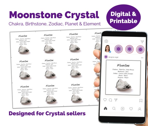 Printable Moonstone Crystal Card Inserts Plus Digital Graphic - Etsy
