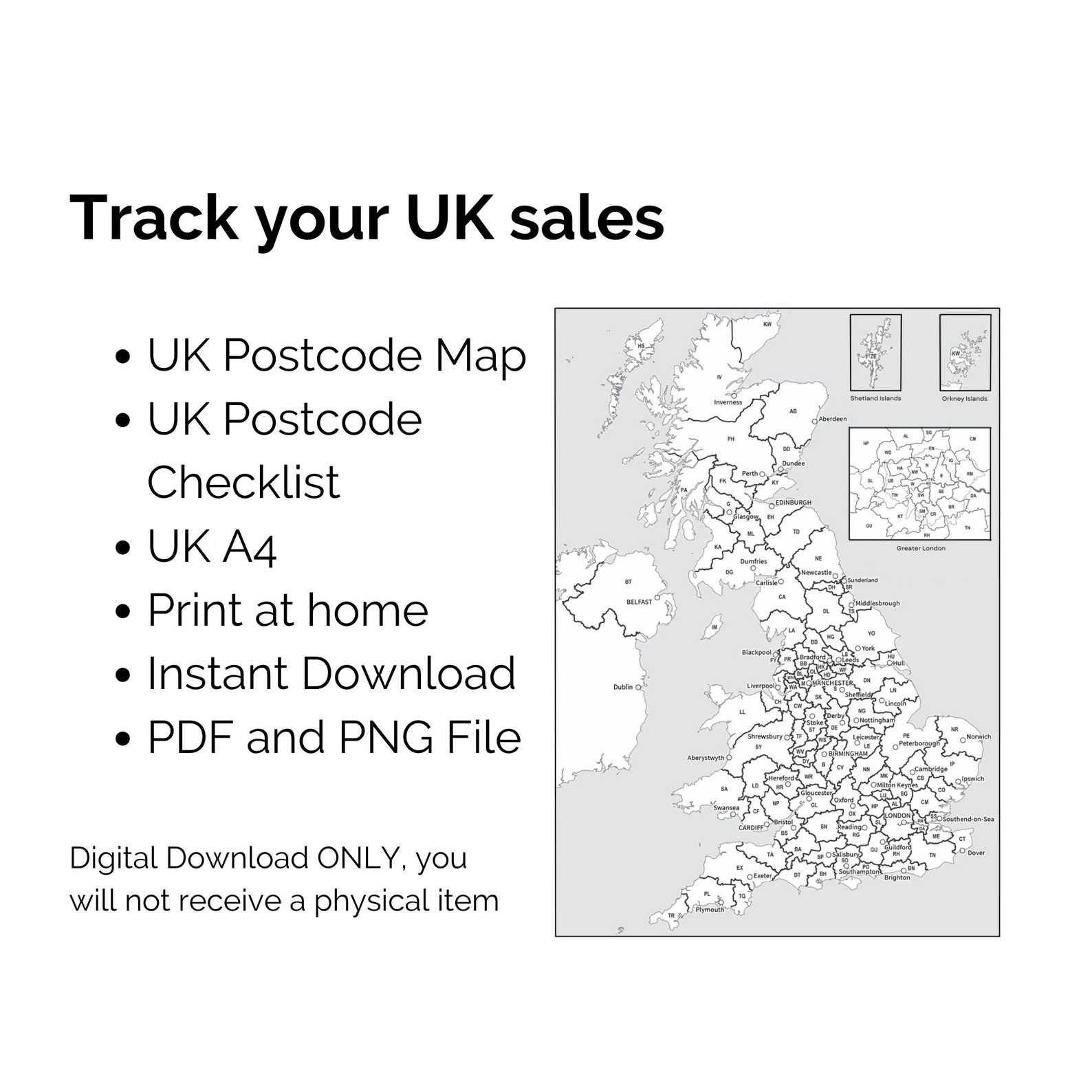 UK Sales Map Plus Postcode Checklist Printable A4 Tracker Map Print at ...
