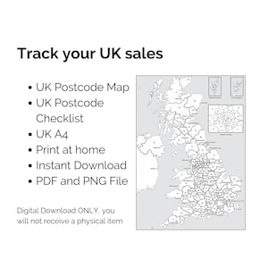 UK Sales Map Plus Postcode Checklist Printable A4 Tracker Map Print at ...