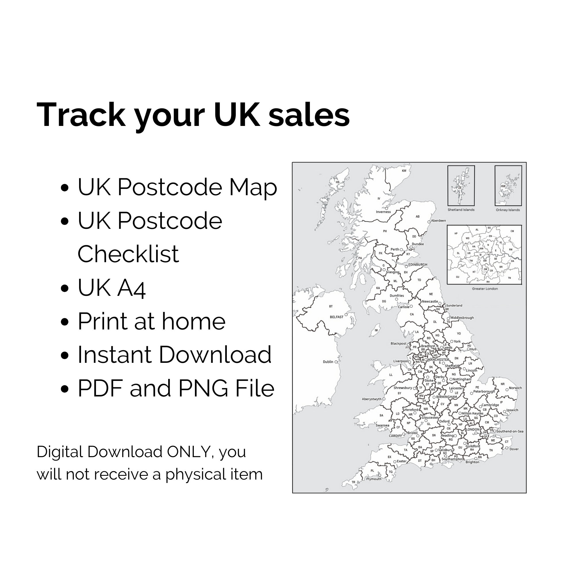 UK Sales Map Plus Postcode Checklist Printable A4 Tracker Map Print at ...