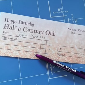 50th Birthday Cheque. Printable Gift Cheque Template, Euros, Pounds and ...