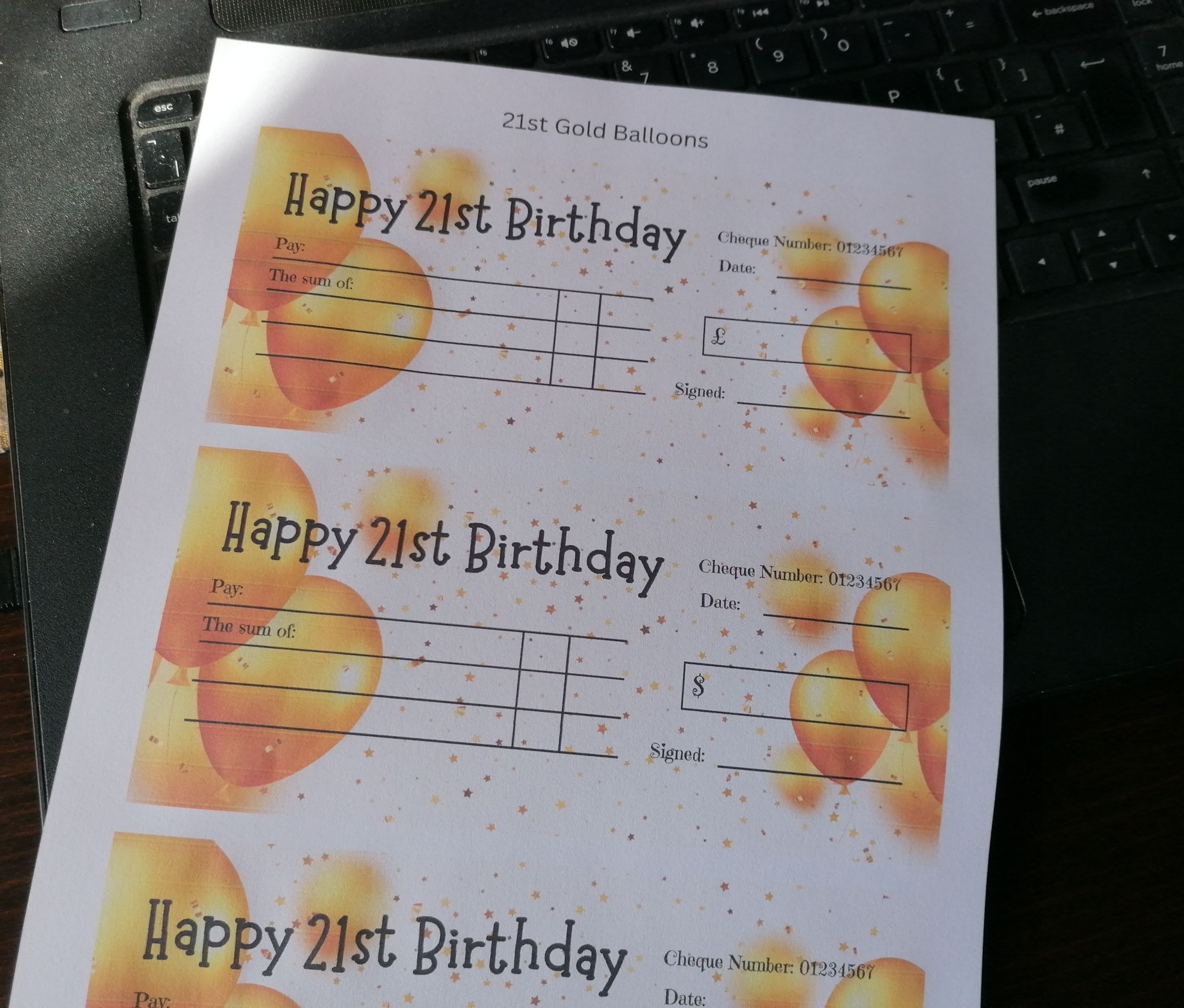 21st Birthday Gift Fake Blank Cheque Template Euros Pounds & - Etsy