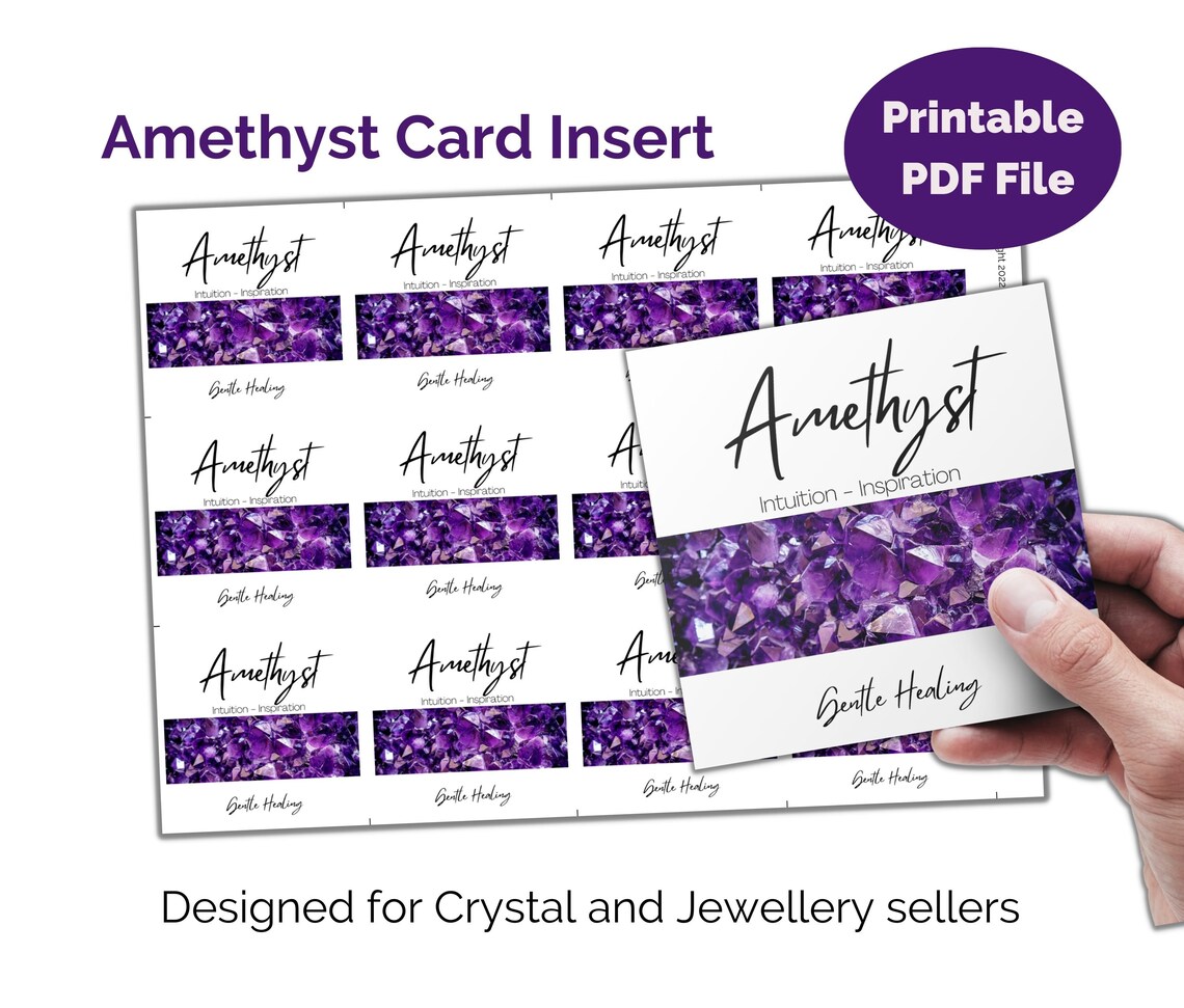 Printable Amethyst Crystal Cards for Crystal Sellers & - Etsy UK