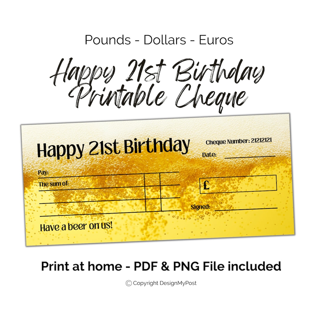 21st Novelty Birthday Cheque. Gifting Fake Blank Cheque Template in ...