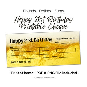 21st Novelty Birthday Cheque. Gifting Fake Blank Cheque Template in ...