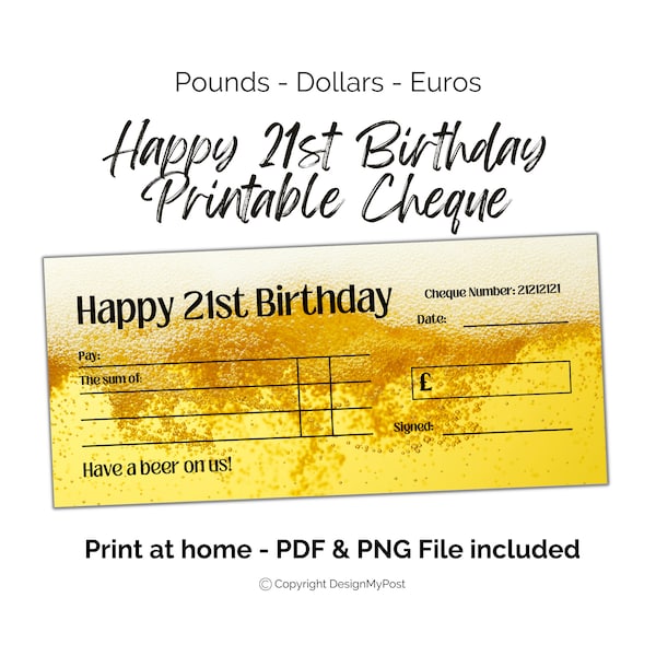 21st Cheque - Etsy