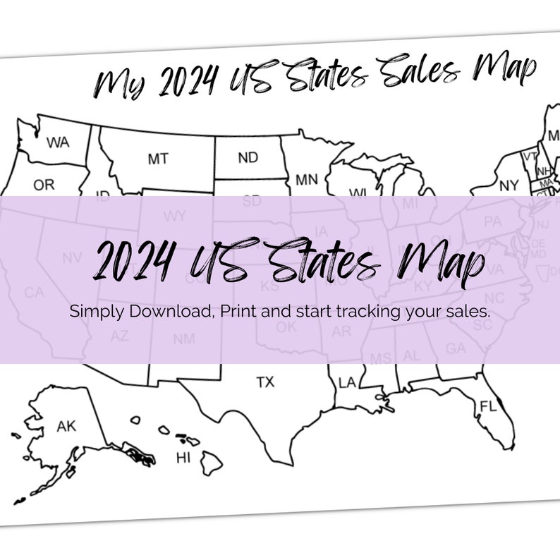 2024 Printable United States Map. Etsy US States Sales Tracker. A4 ...