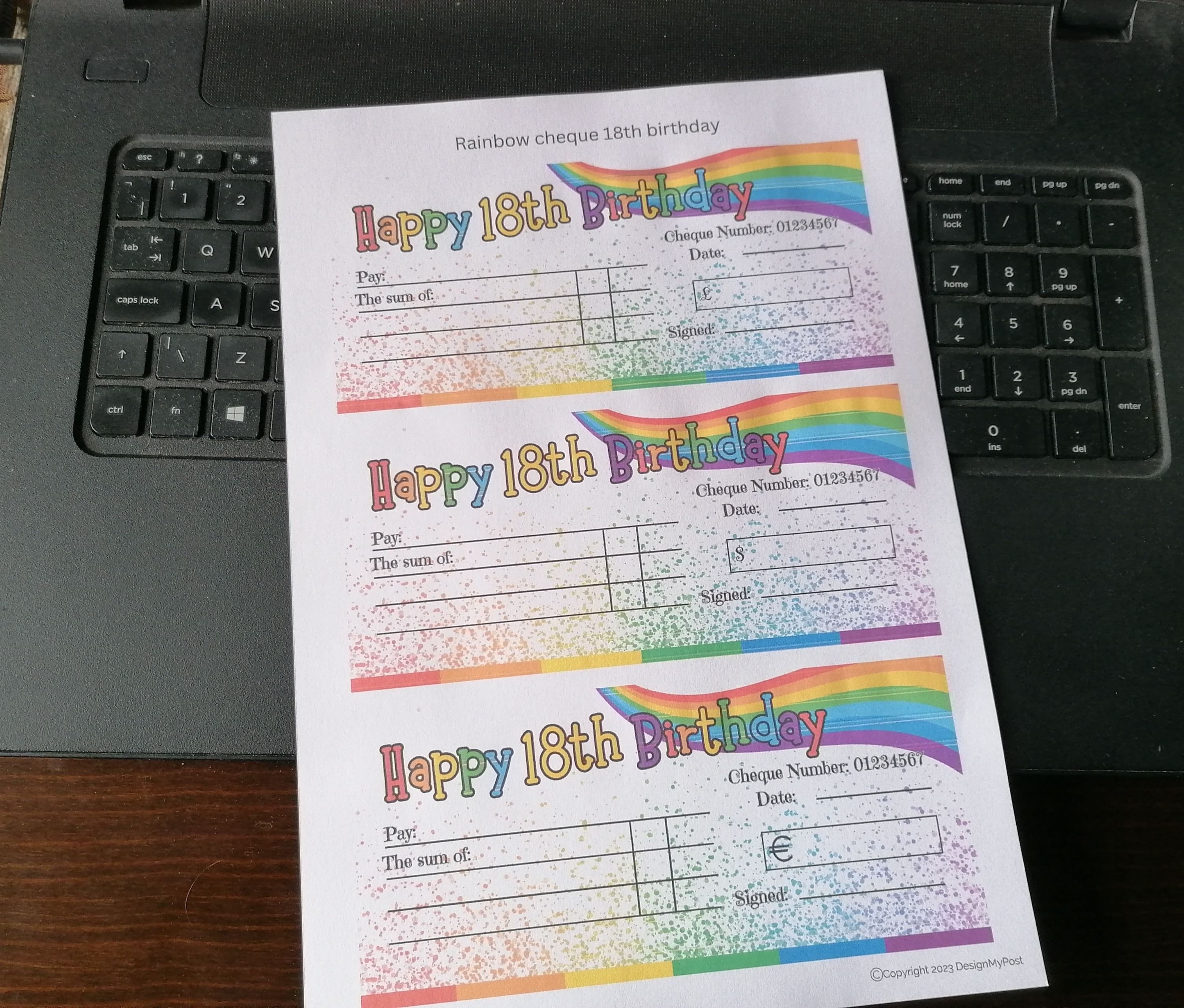 Printable 18th Birthday Rainbow Cheque: Money Gift Template (digital ...