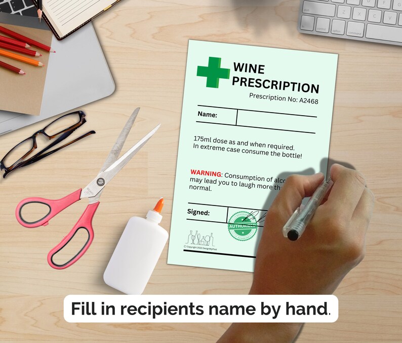 Funny Wine Prescription Label. Printable Novelty Gift. Digital Download ...