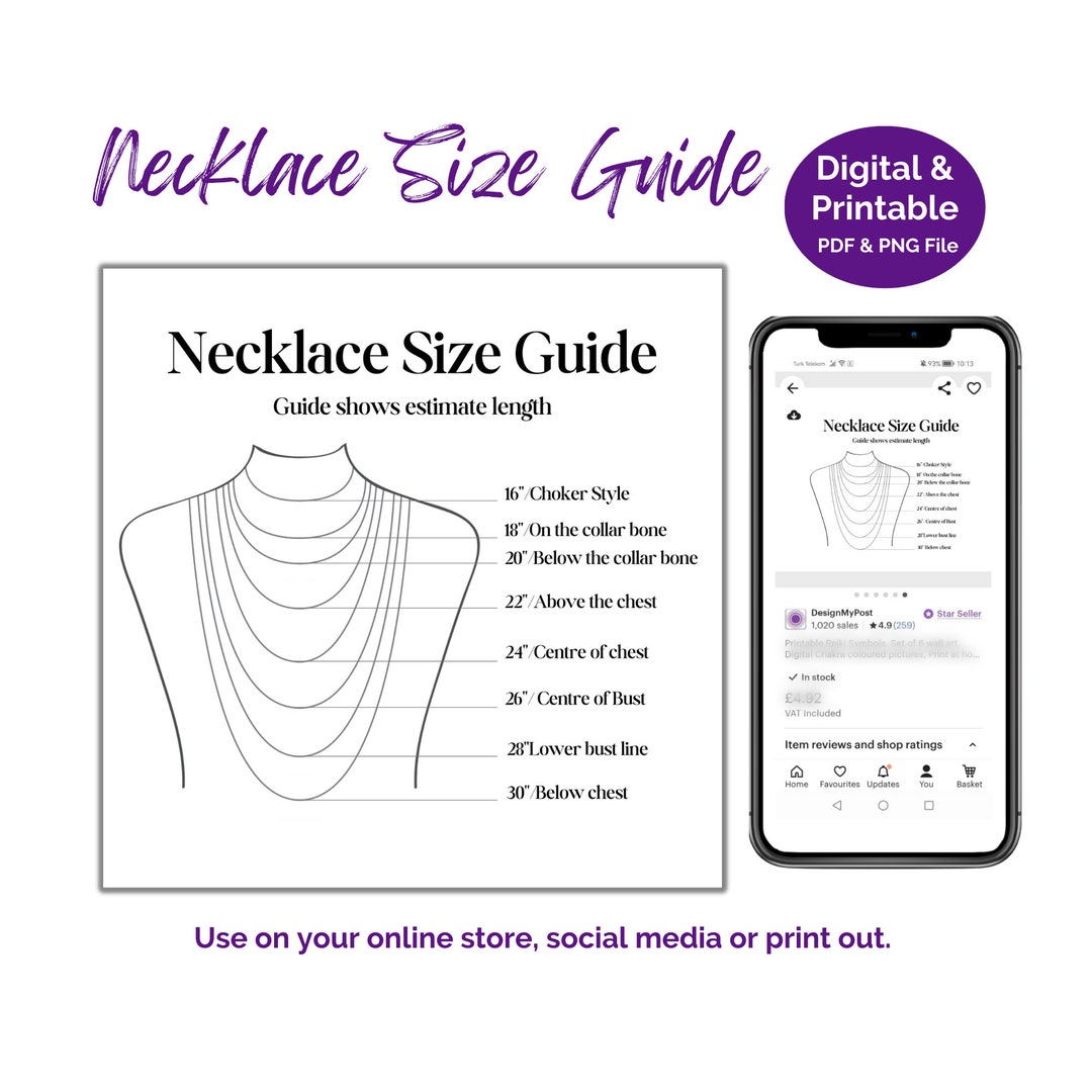 Necklace Size Guide: Printable Length Chart (PDF & PNG) - Etsy