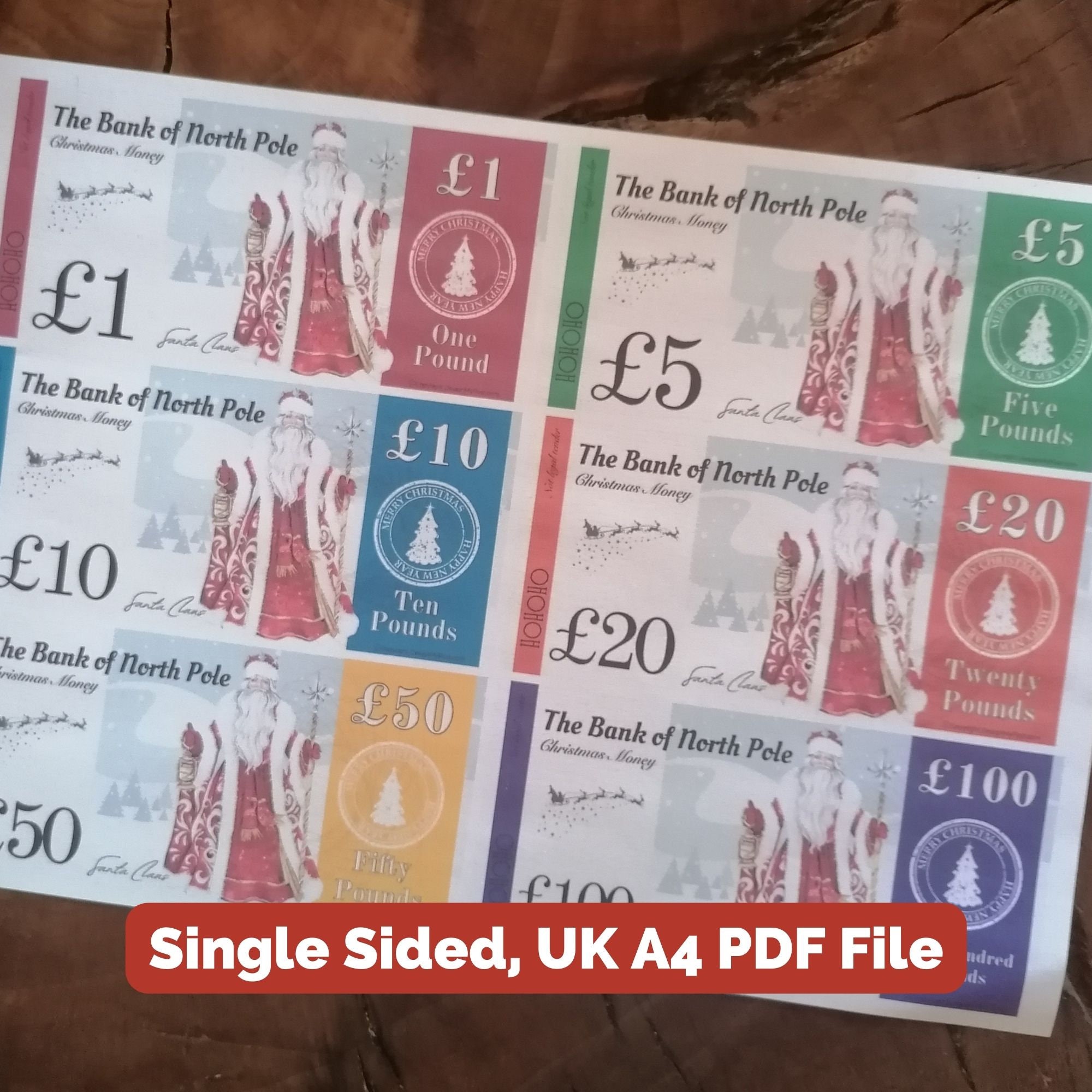 Christmas Money, Printable Santa Bank Notes in Pounds. Pretend Fun Xmas ...