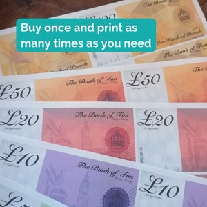 Printable Bank Notes in Pounds. Pretend Fun Money, Great for Kids Toy ...