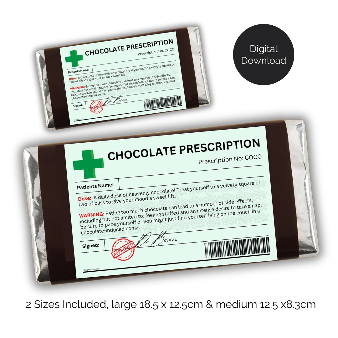 Printable Chocolate Prescription Label. Novelty Gift for Chocoholics ...