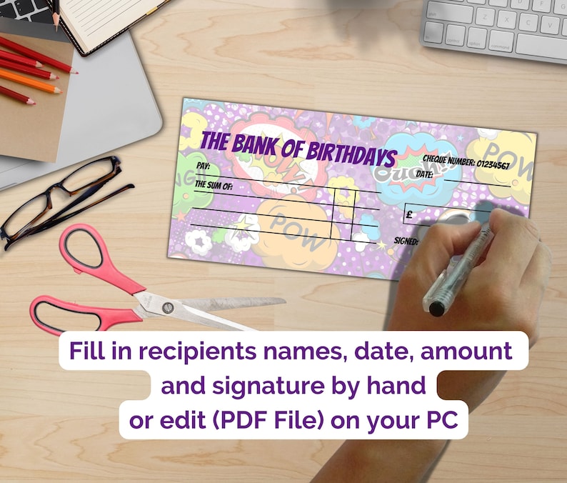 Birthday Cheque Ideal for Teenagers. Printable Fun Cartoon - Etsy