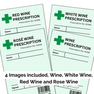Wine Prescription Label. Printable Blank Funny Novelty Gift. Digital ...