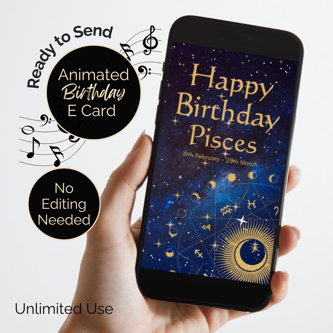 Pisces Animated Birthday Ecard With Sound. Zodiac Star Sign Digital ...