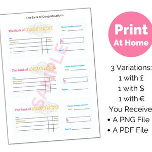 Congratulations Cheque. Printable Gift Cheque Template. Euros, Pounds ...
