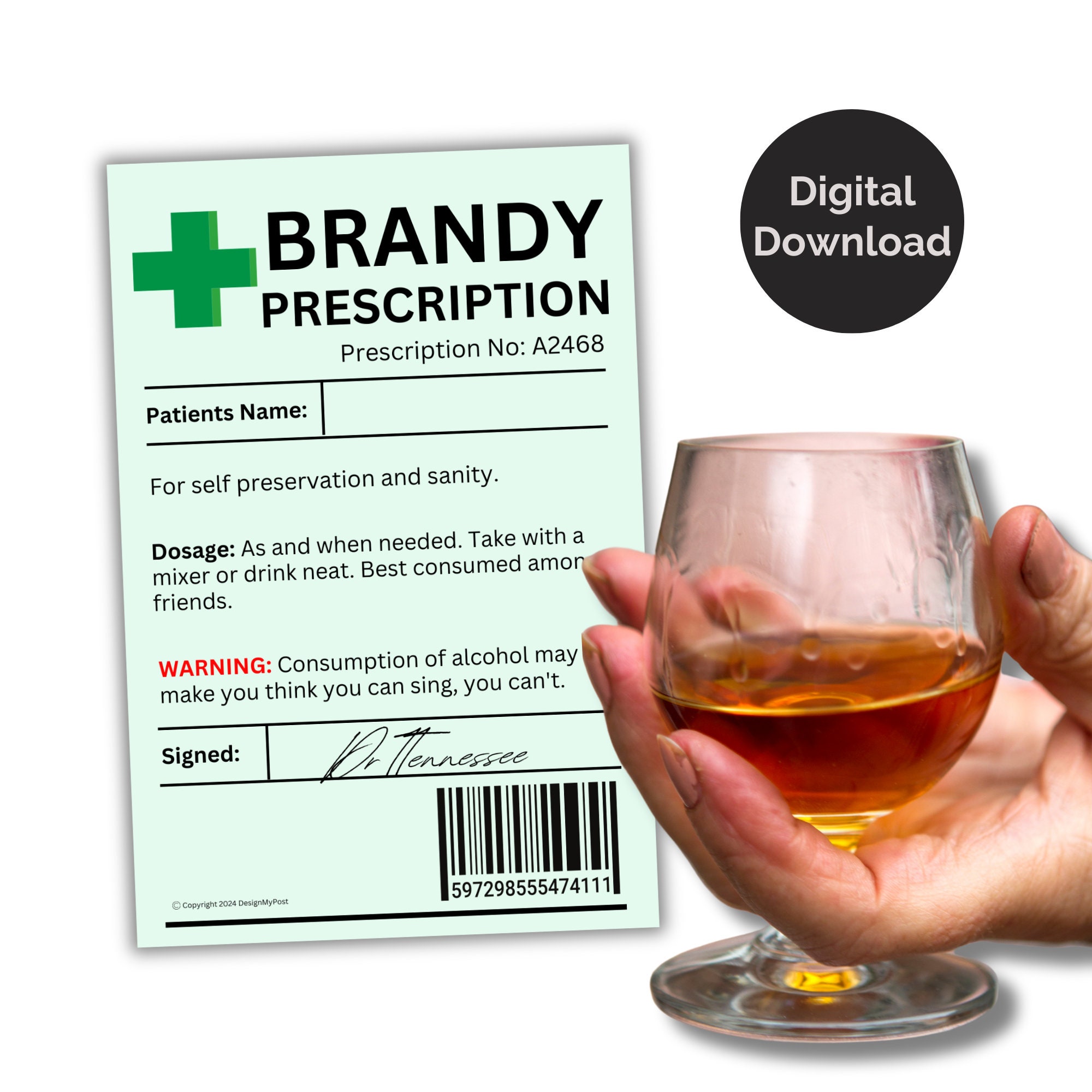 Brandy Prescription Label. Printable Novelty Present. Digital Download ...