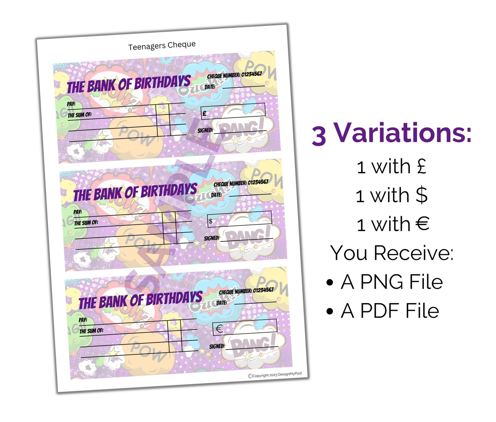 Birthday Cheque Ideal for Teenagers. Printable Fun Cartoon - Etsy