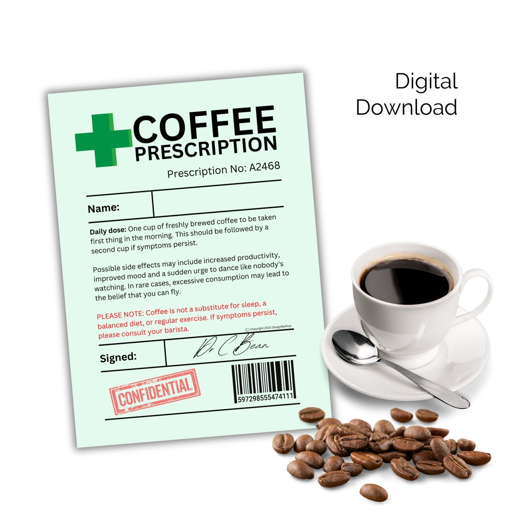 Coffee Prescription Label. Printable Novelty Gift for Coffee - Etsy