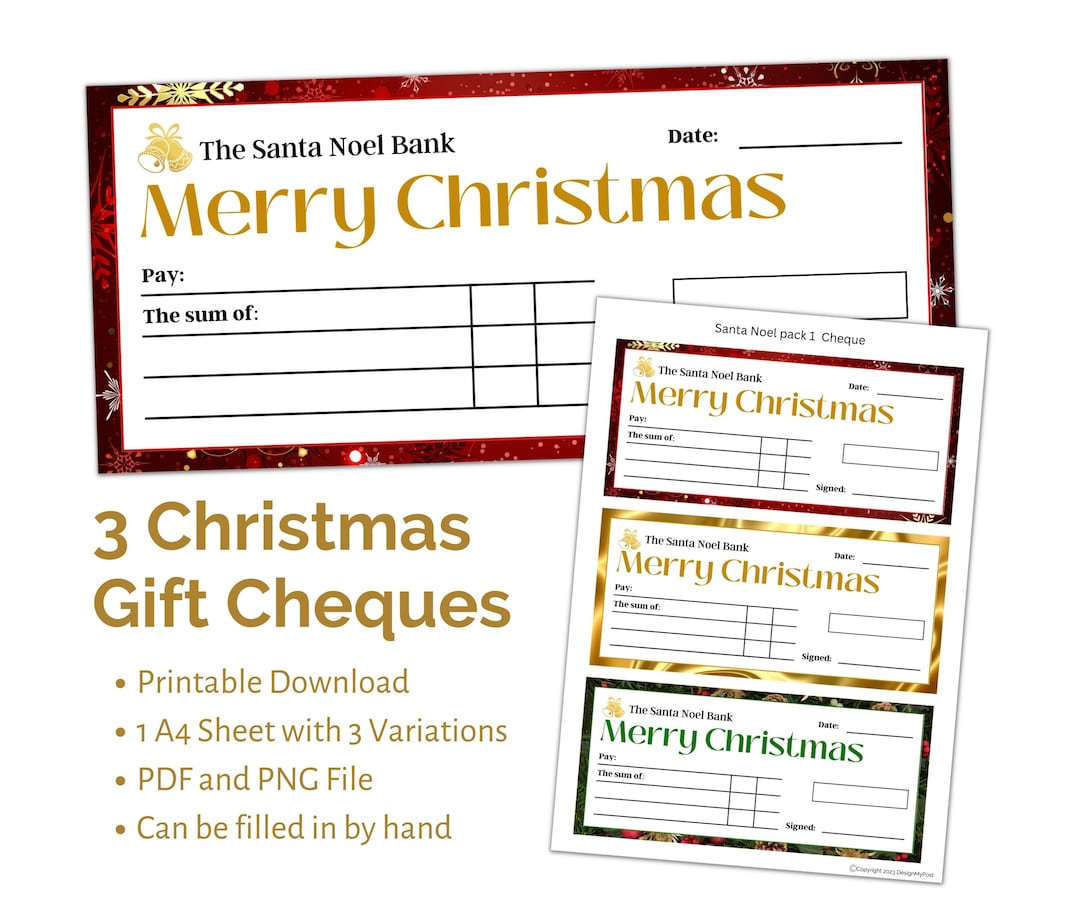 Christmas Bankers Draft. Downloadable Printable Xmas Gifting Check ...