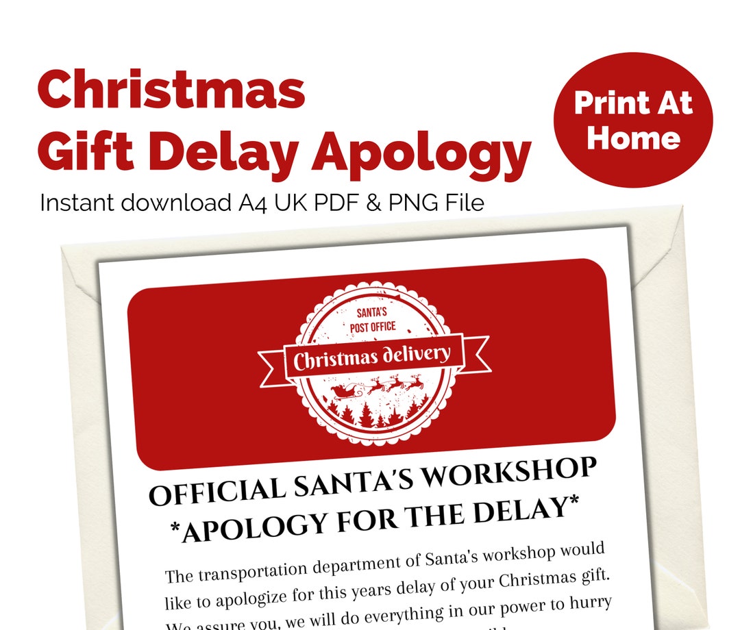 Christmas Gift Delay Apology Letter. Printable A4 Notification - Etsy