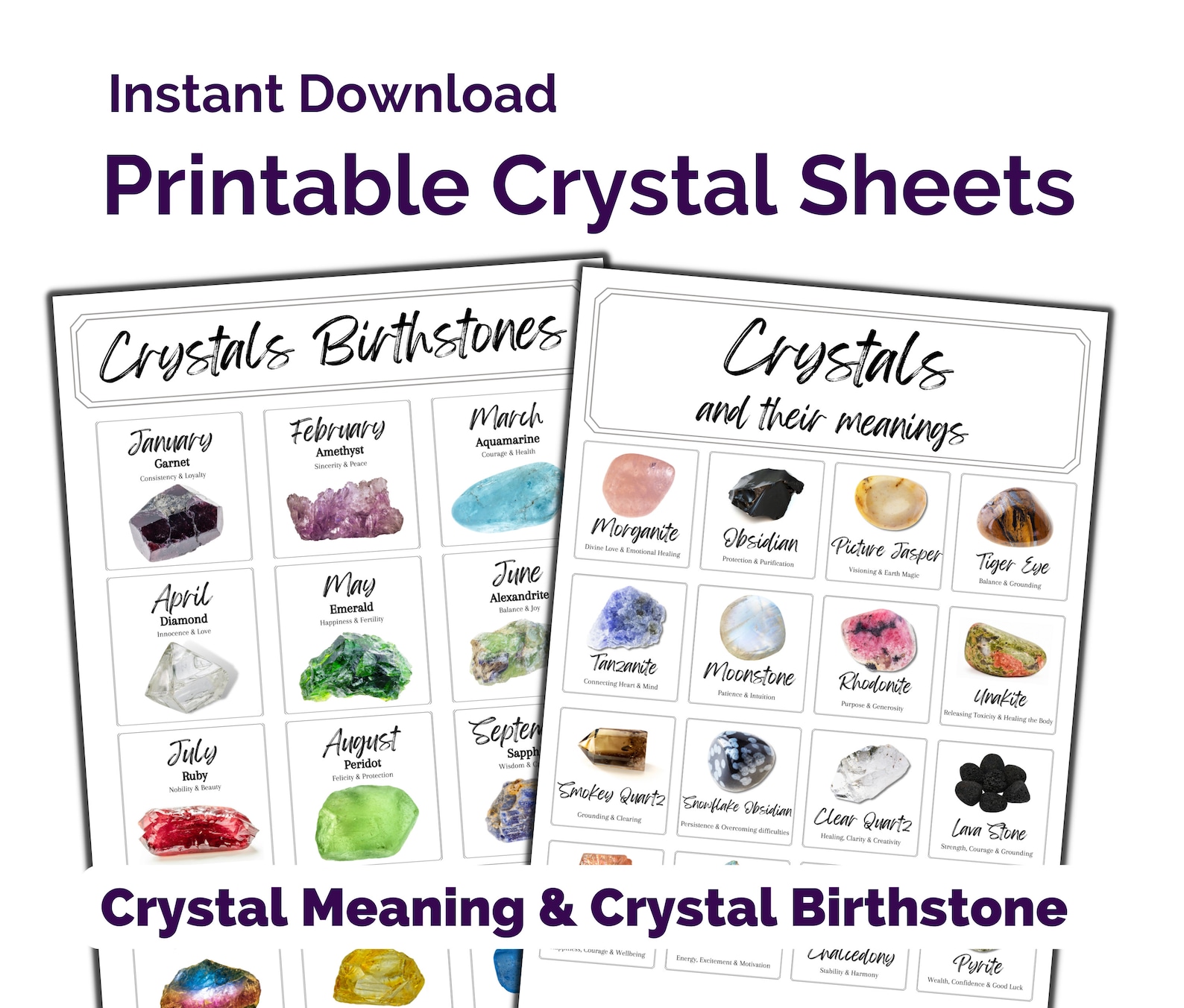 Printable Crystal Meanings & Birthstones PDF Cheat Sheet. A4 - Etsy UK