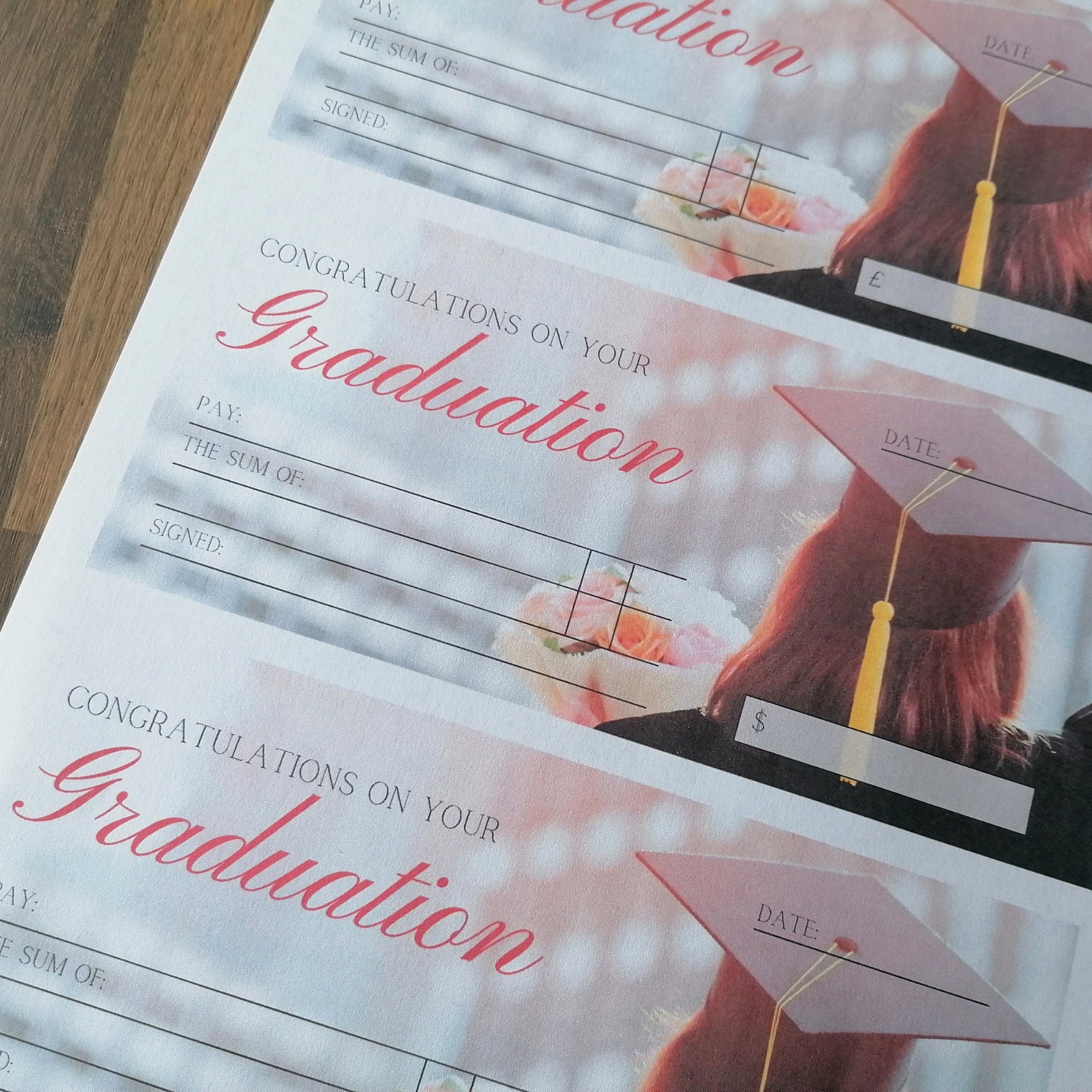 Graduation Gift Cheque. Printable Blank Cheque in Euros, Pounds and ...