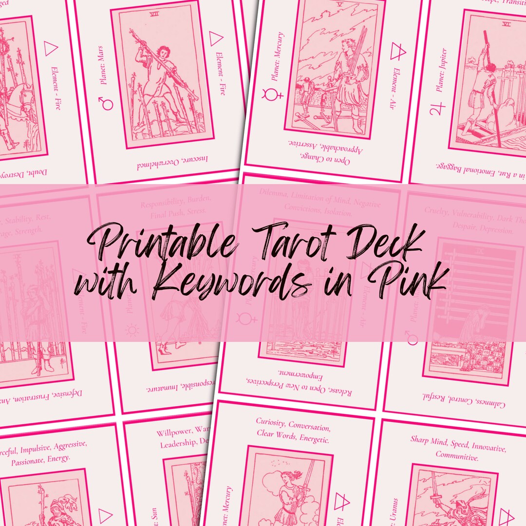 Pink Printable Tarot Deck With Keywords Print at Home A4 Cheat Sheets ...