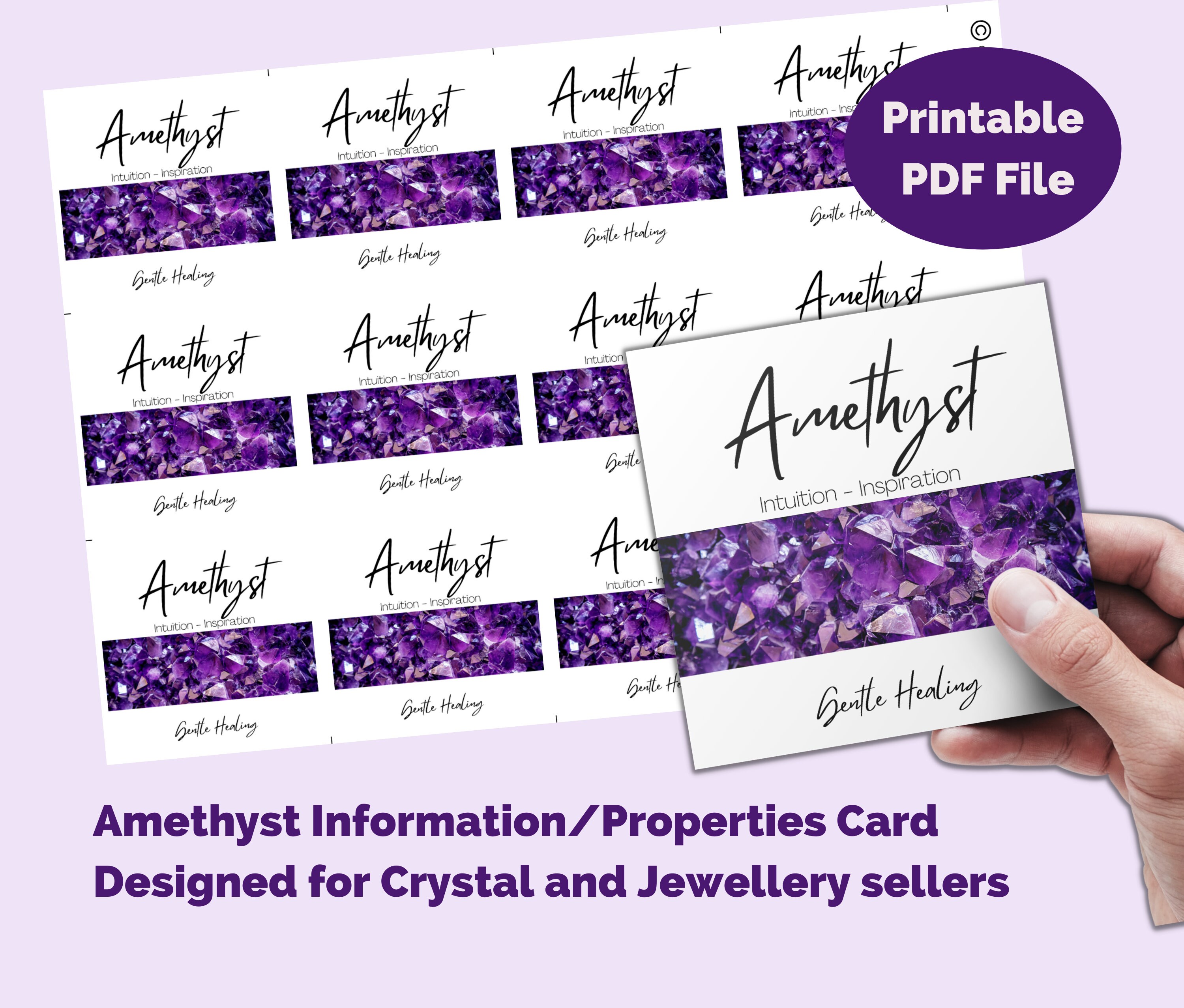 Printable Amethyst Crystal Cards for Crystal Sellers & | Etsy UK