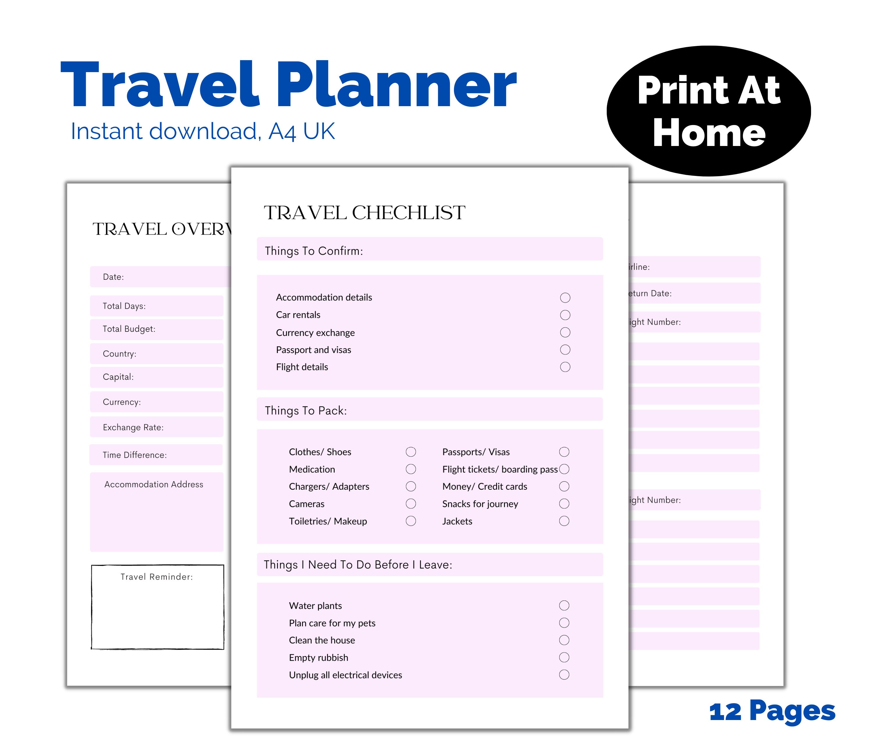 Travel Planner Printable Vacation Organiser Holiday - Etsy UK