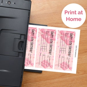 Printable 13th Birthday Cheque. Pink Blank Gifting Cheque Template ...