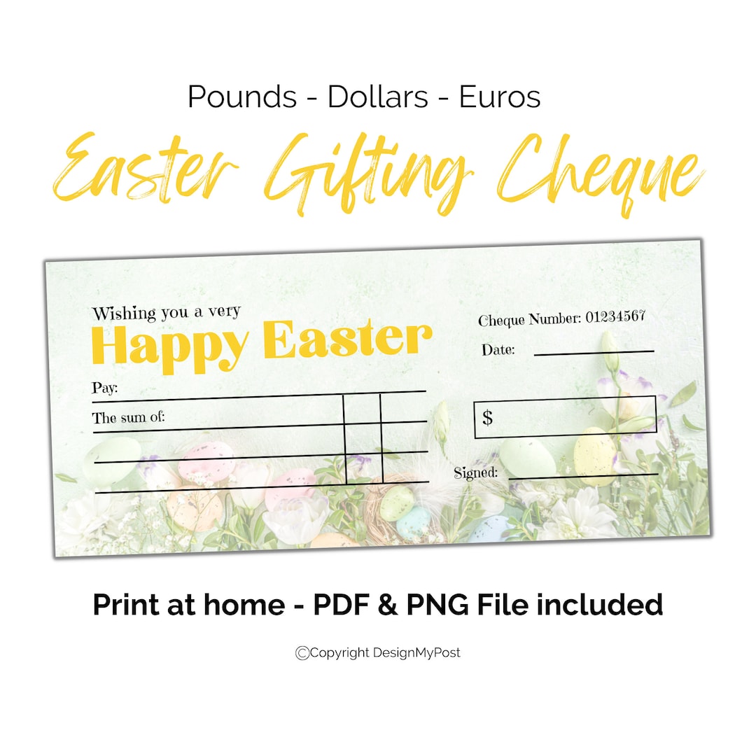 Easter Printable Blank Cheque. Fun Money Gifting Idea for Alternative ...