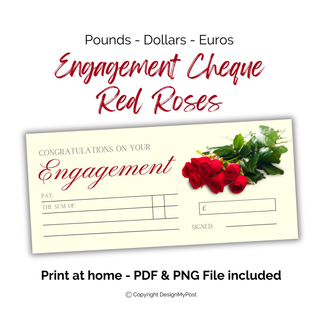 Engagement Gift Cheque. Printable Money Gifting Fake Cheque ...