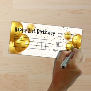 21st Birthday Gift Fake Blank Cheque Template With Money Wallet. in ...