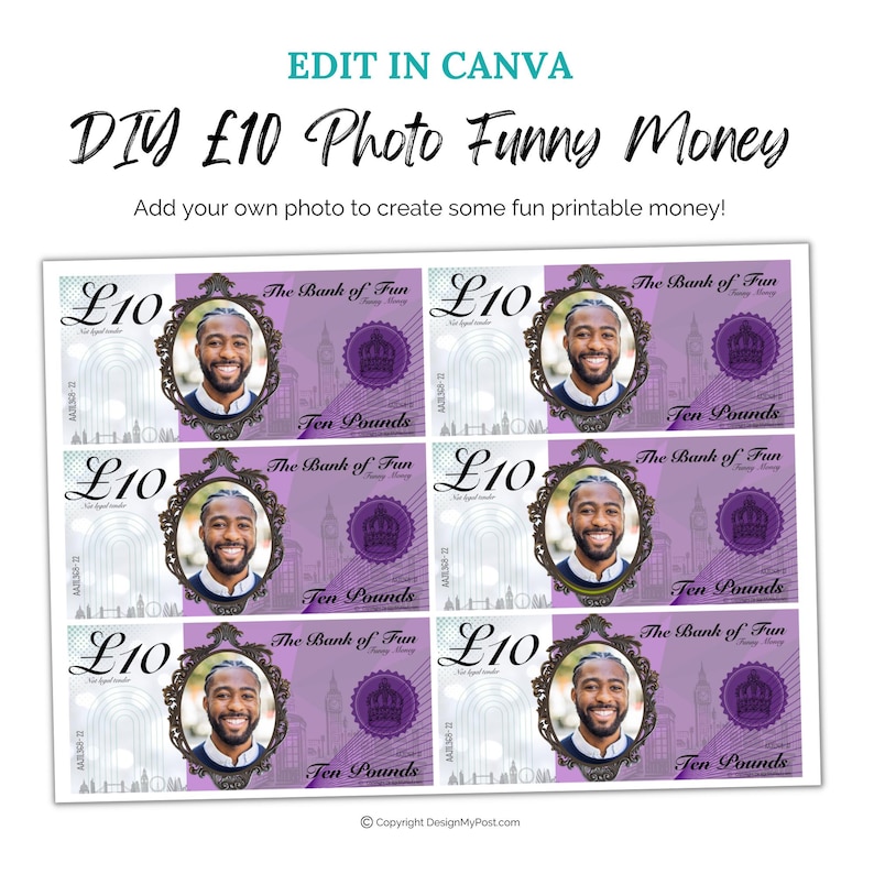 Personalised Face on Money: Funny Ten Pound Note - Printable Party ...