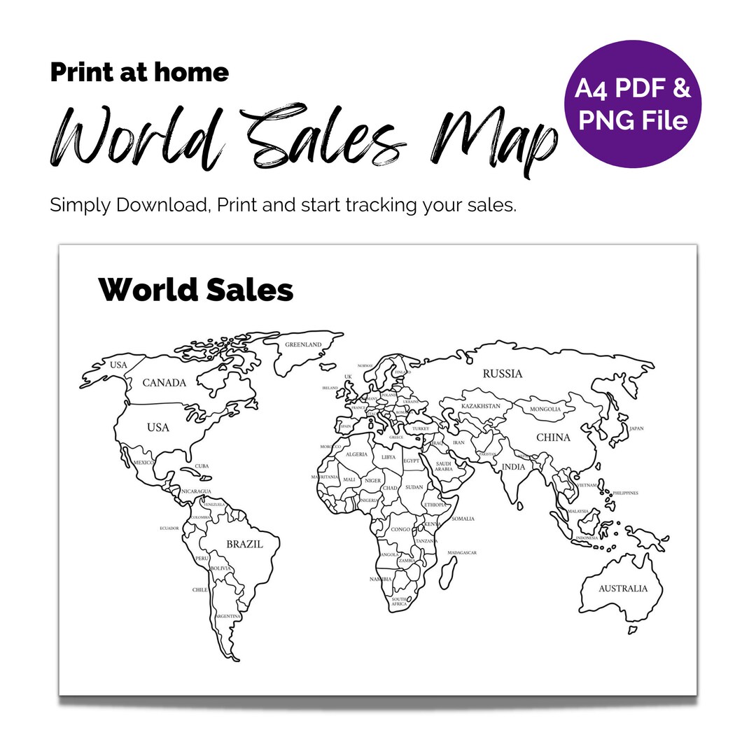Printable World Map. Sales Tracker. A4 Print at Home. Colour - Etsy UK