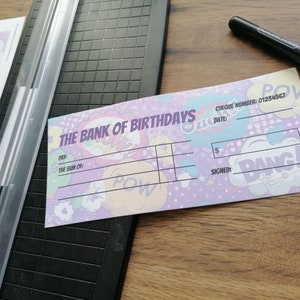 Birthday Cheque Ideal for Teenagers. Printable Fun Cartoon Style. Gift ...