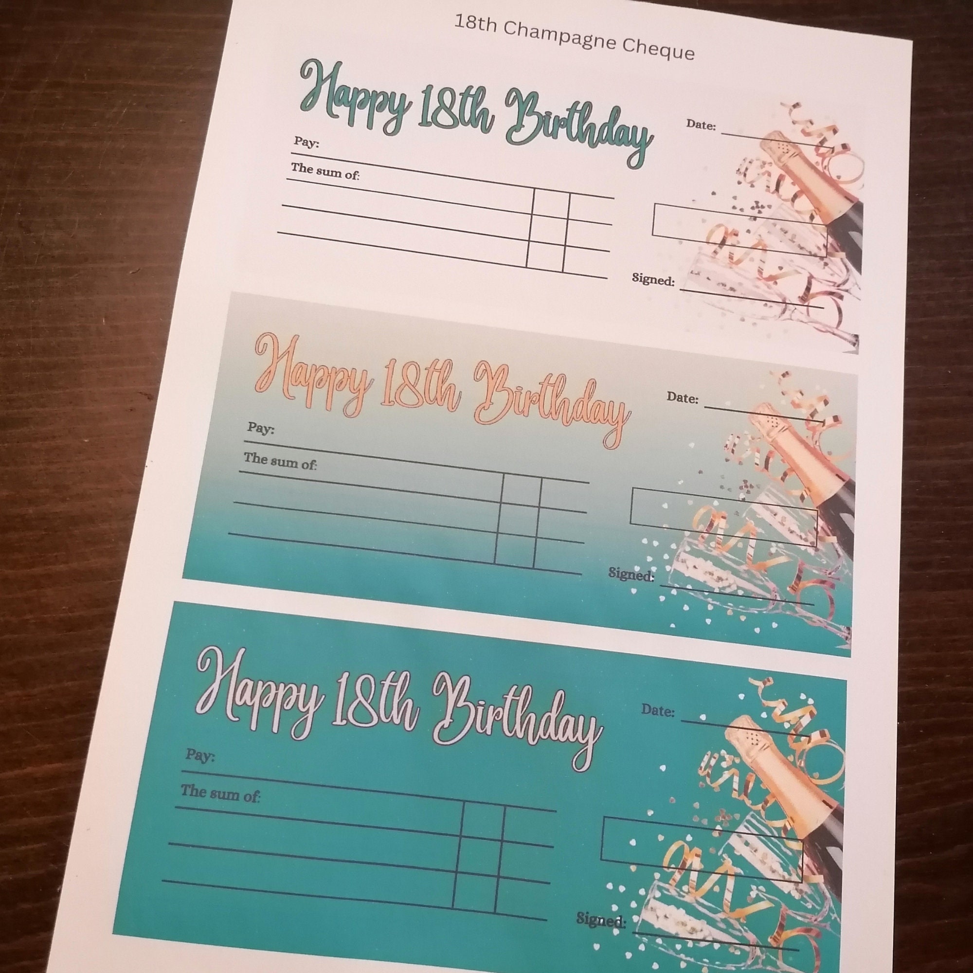 Cheque for 18th Birthday Gift Blank Cheque Template in 3 Colour ...