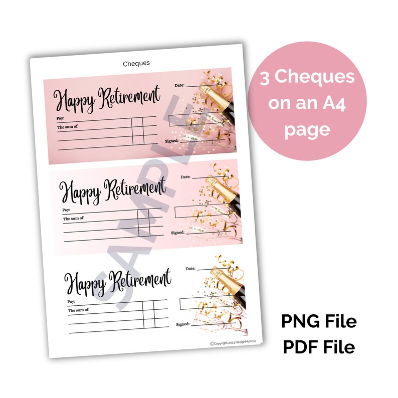 Retirement Gift Blank Cheque Template in 3 Colour Variations. Happy ...