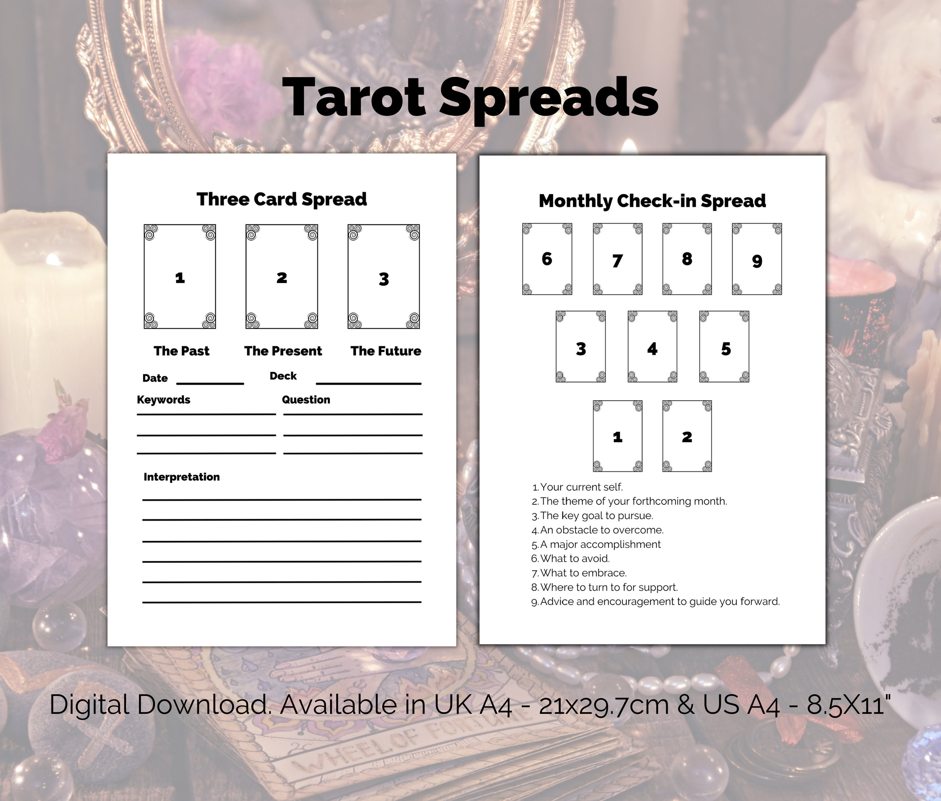 Tarot Spreads Printable Work Sheets. 6 Blank and Guided Tarot | Etsy UK